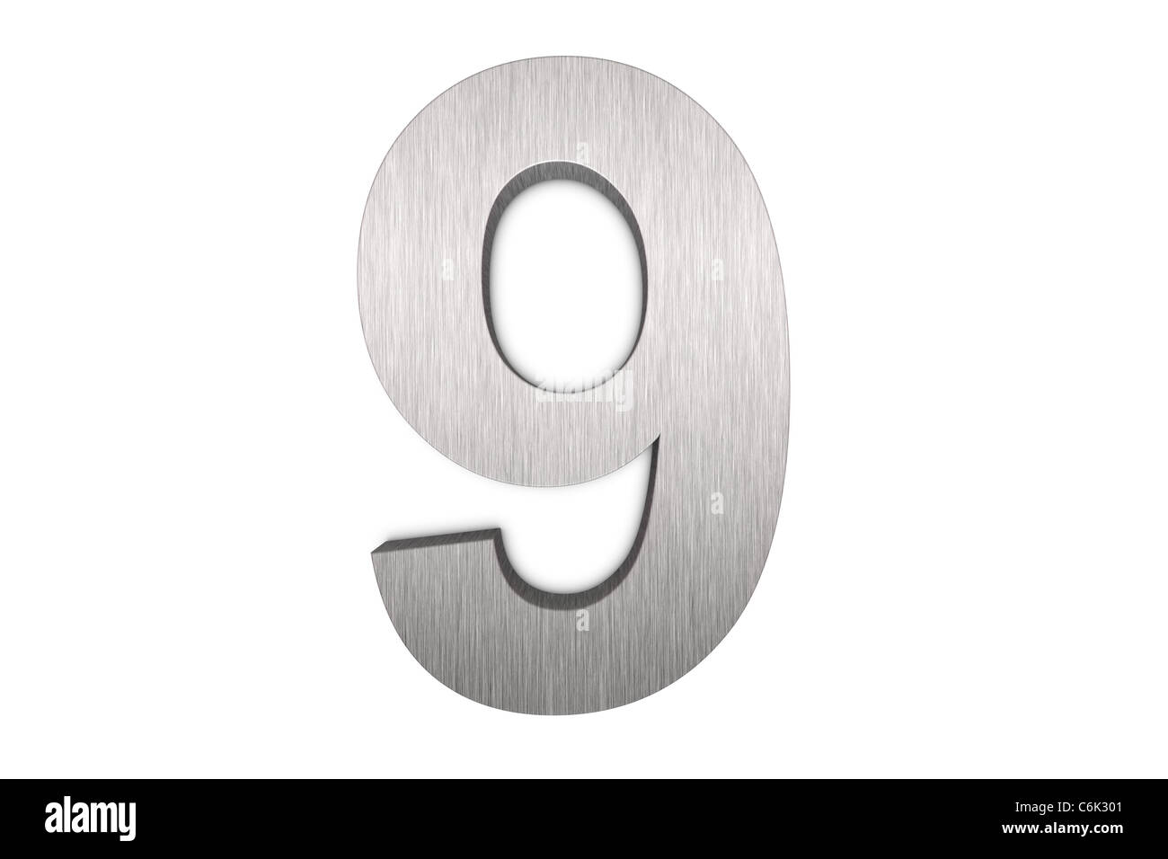 Brushed metal number 9 on white background Stock Photo - Alamy