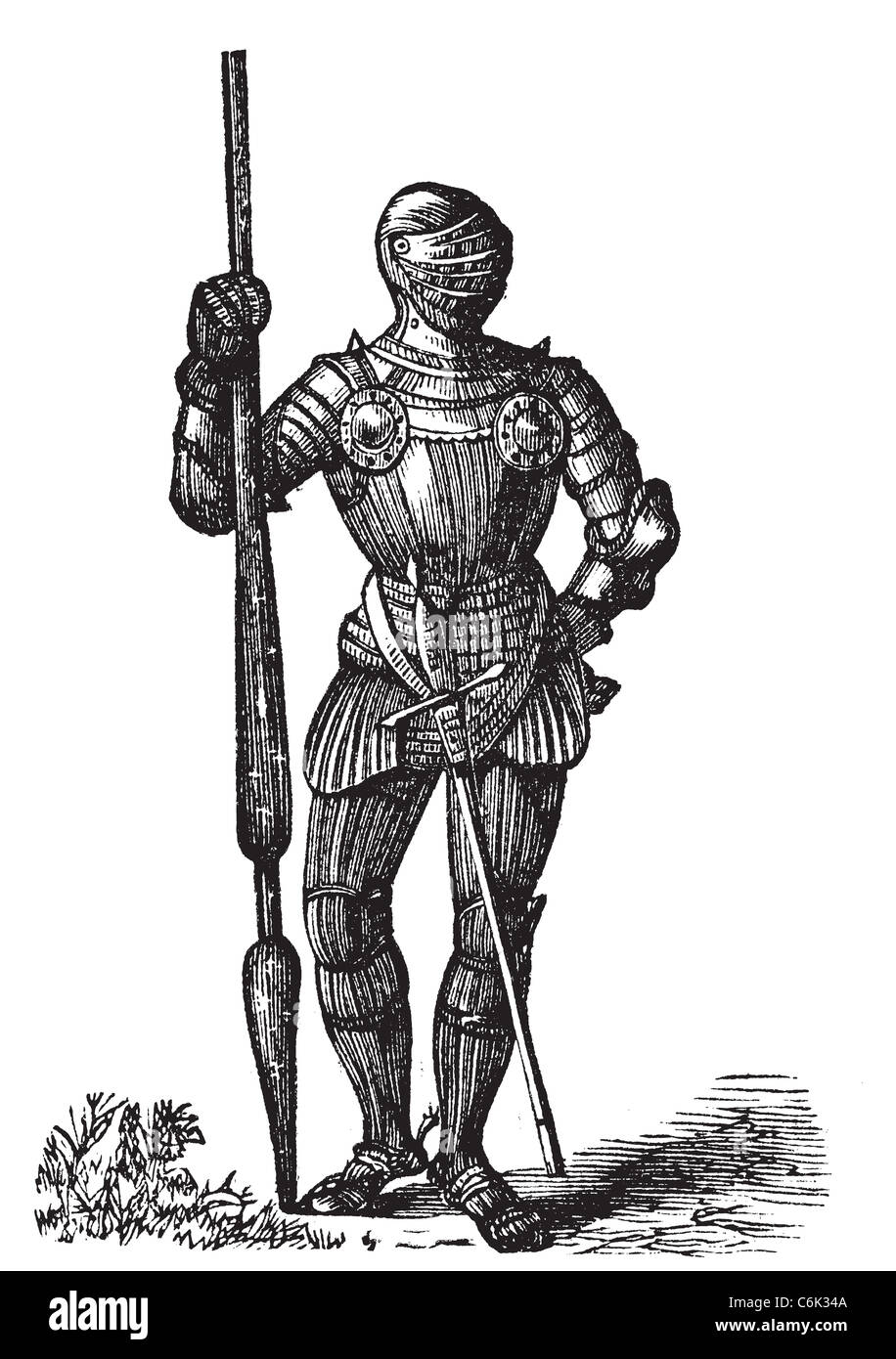 Henry VII armor, King of England, old engraving. Vector, engraved ...