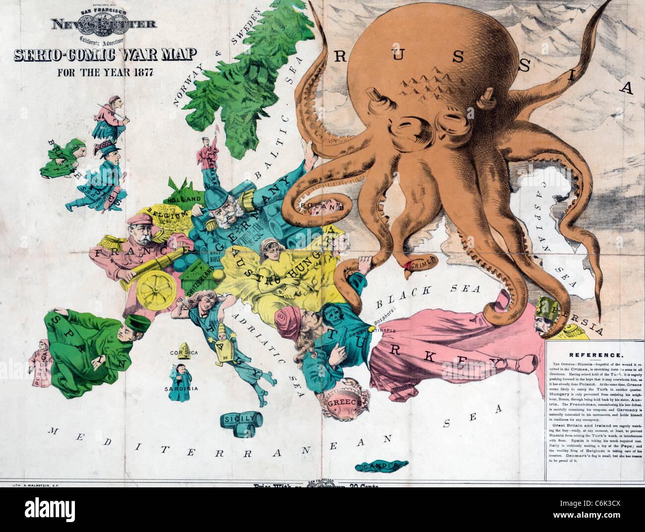 Serio-comic war map for the year 1877 with Russia as an octopus ...
