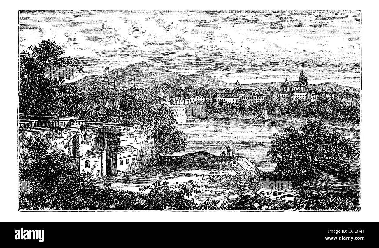 Bayonne, in Aquitaine, France, during the 1890s, vintage engraving. Old ...