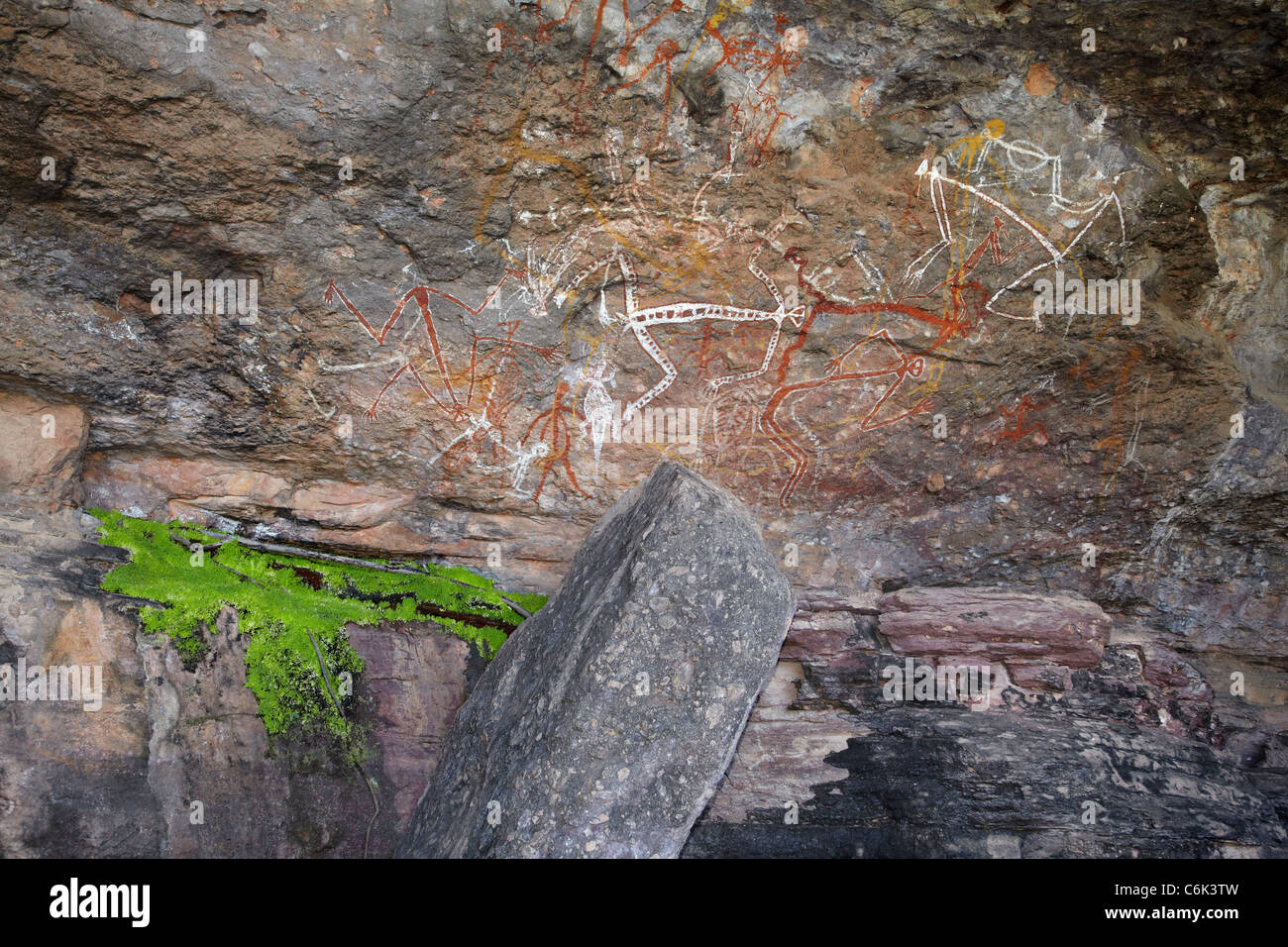 Aboriginal rock art of dancing at Incline Gallery, at Burrunggui, Kakadu National Park, Northern ...