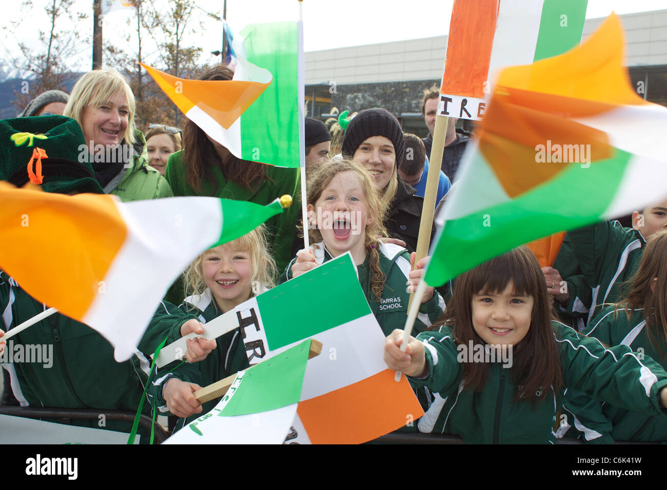 School children from Tarras School, near Wanaka greet the Irish Rugby ...