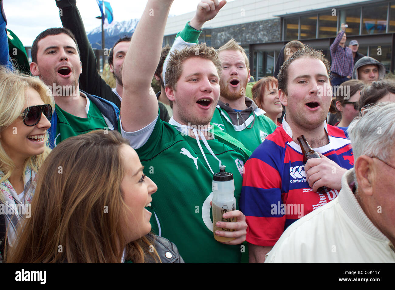 Irish fans greet the Irish Rugby Team as they arrive at Queenstown ...