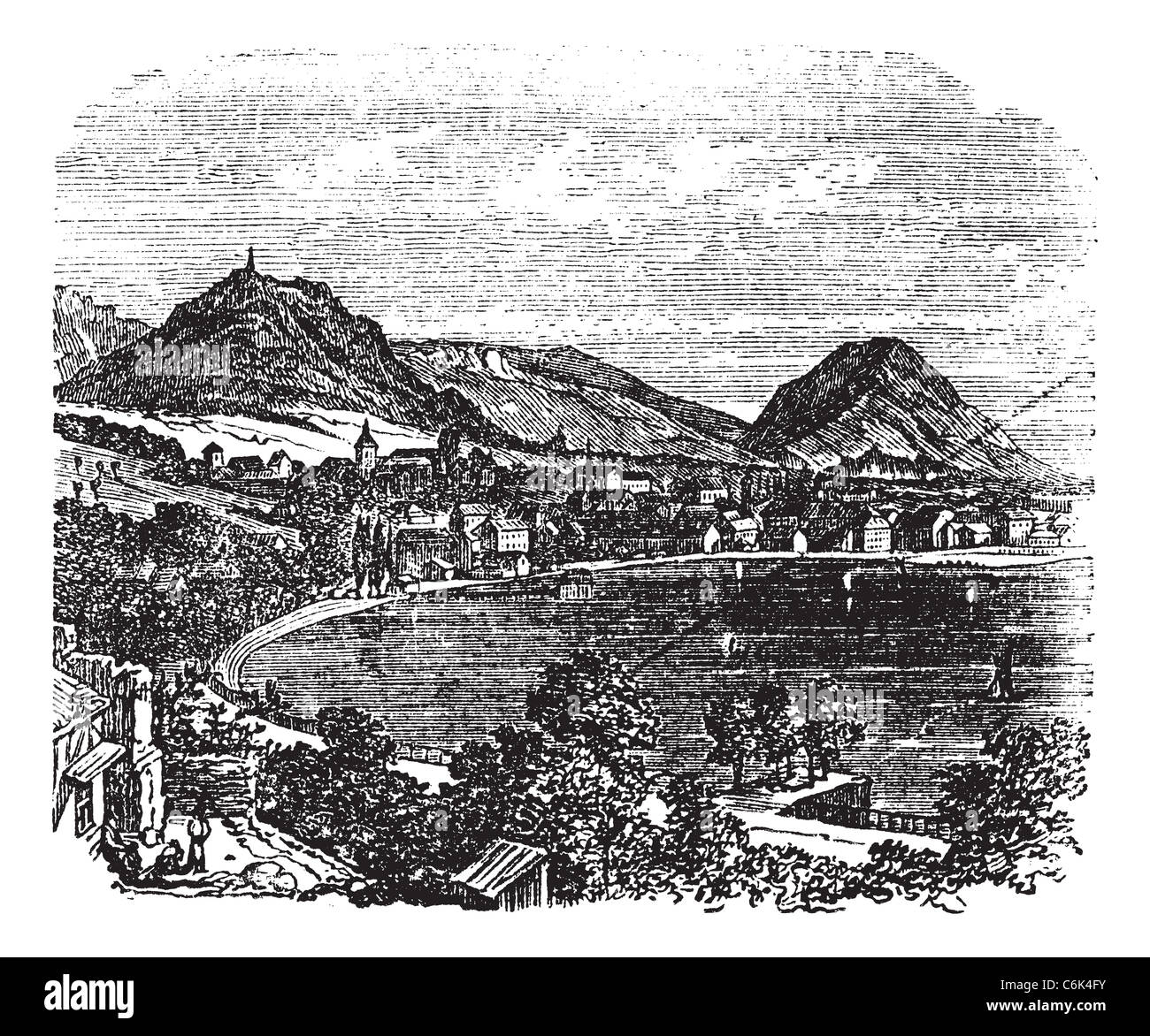 Bregenz, city, Vorarlberg, Austria, old engraved illustration of ...