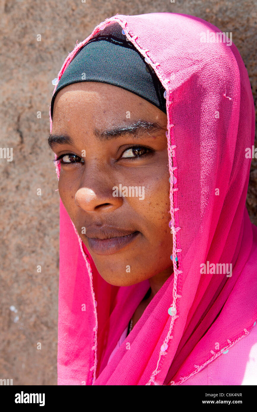 Portrait of an Harari student wearing traditional head-scarf in the ...