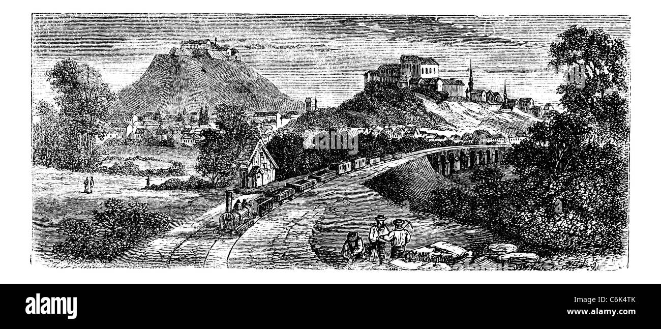 Brunn, capital city of Moravia. Vintage engraving. Old engraved ...