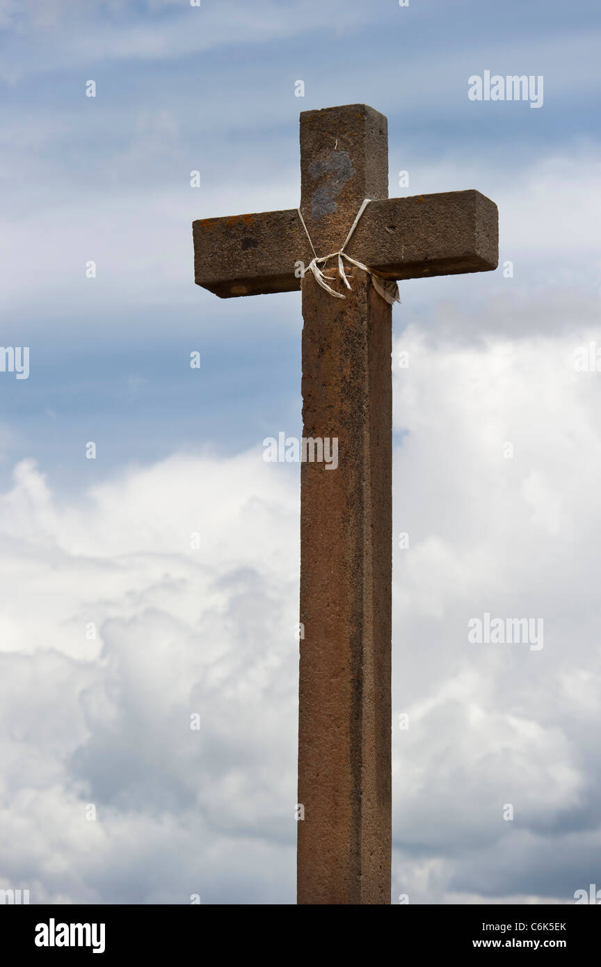 Low angle view of a wooden cross, Maras, Sacred Valley, Cusco Region ...