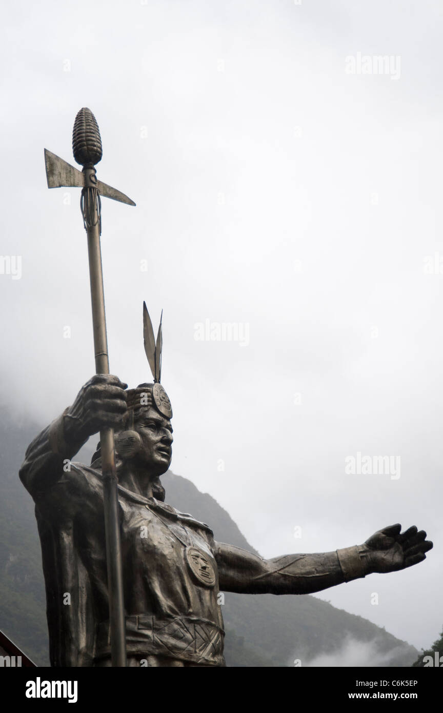 Low angle view of a statue of Pachacuti, Aguas Calientes, Urubamba ...