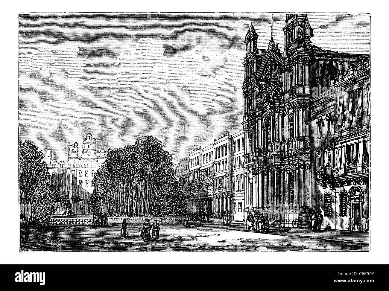 Alameda town in Andalusia, Spain. Old engraved illustration of Alameda ...