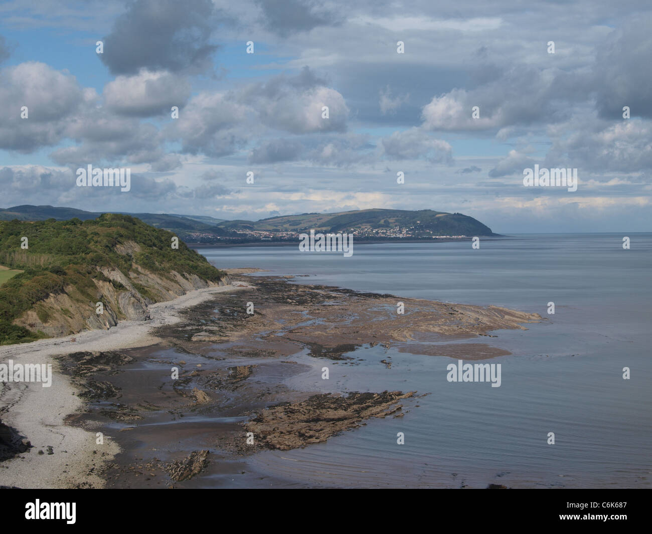 North Hill and Minehead from coastal path near Daw's Castle. Somerset ...