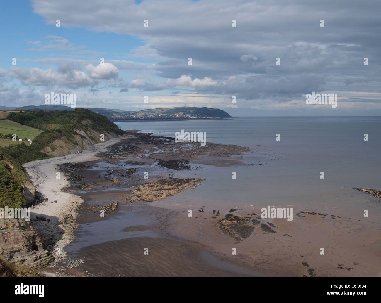 North Hill and Minehead from coastal path near Daw's Castle. Somerset ...