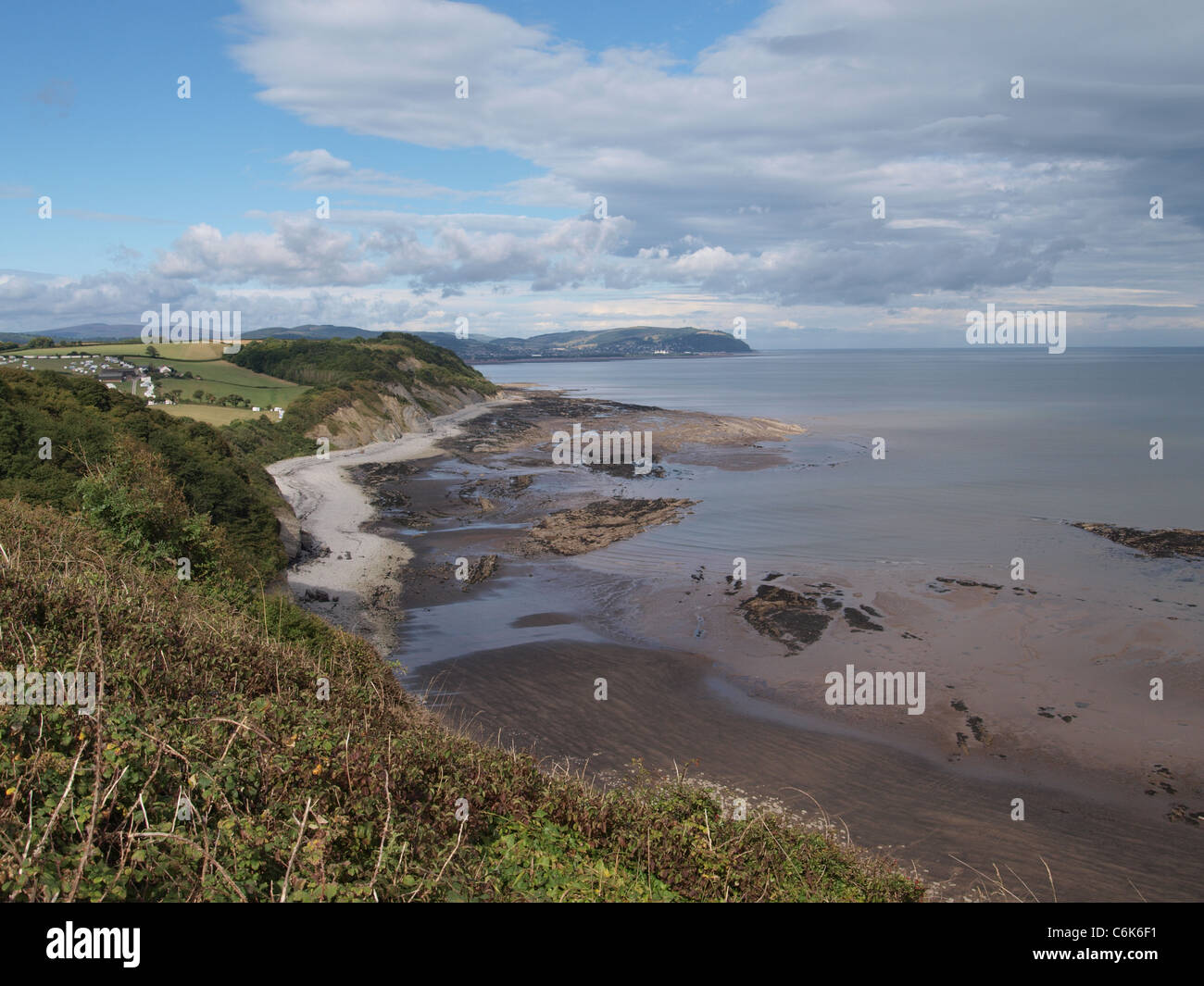 North Hill and Minehead from coastal path near Daw's Castle. Somerset ...