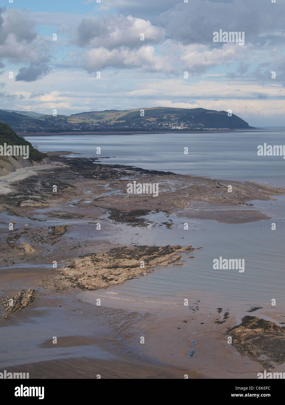 North Hill and Minehead from coastal path near Daw's Castle. Somerset ...