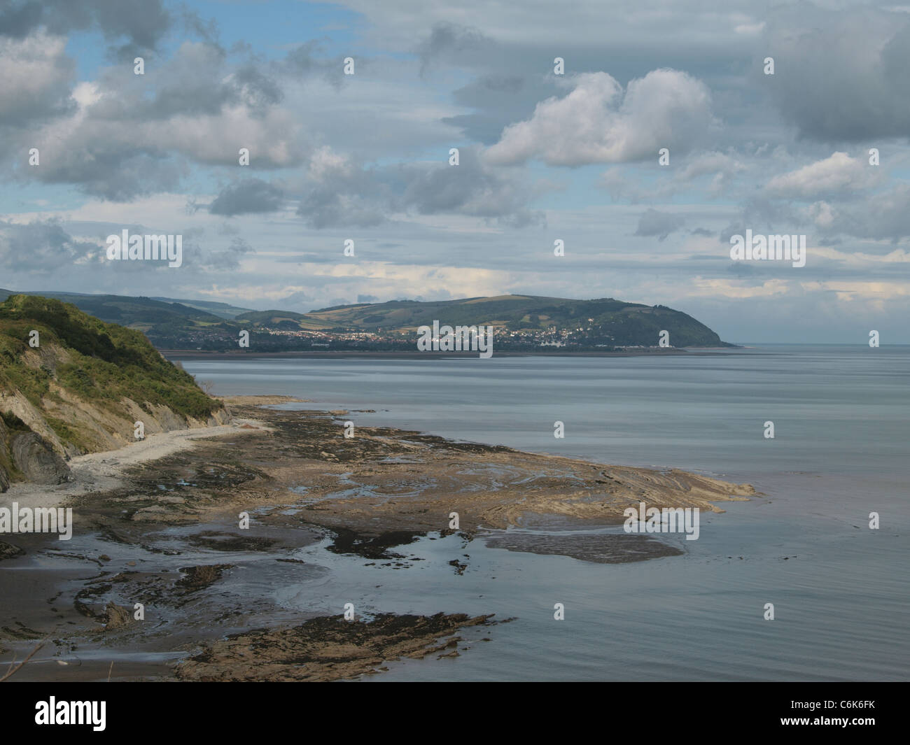 North Hill and Minehead from coastal path near Daw's Castle. Somerset ...