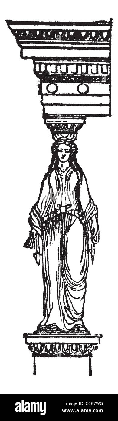 Cariatide or Kariatid or Karyatid, Greece vintage engraving. Old ...