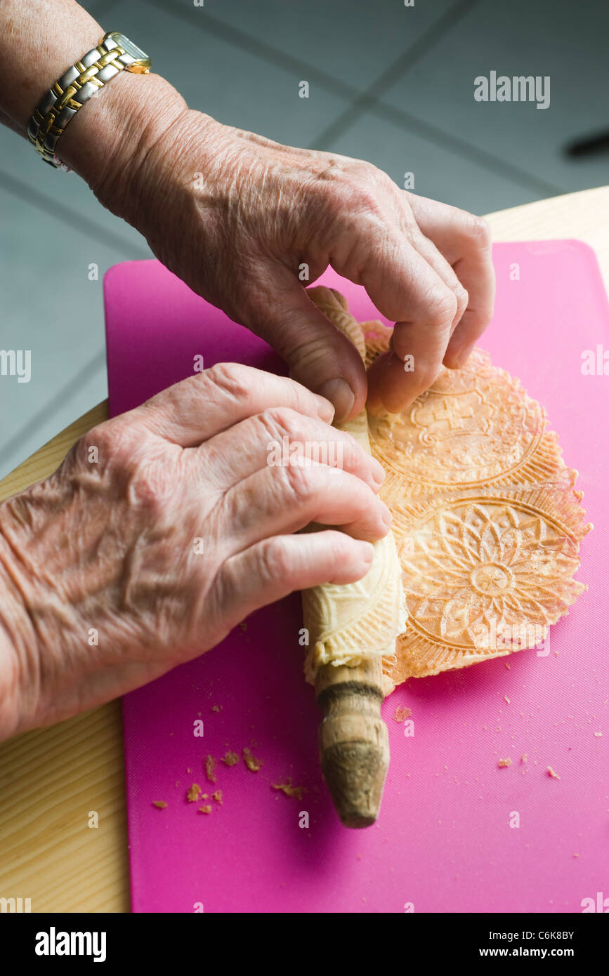 Curled pizzelle waffle cookies Stock Photo - Alamy