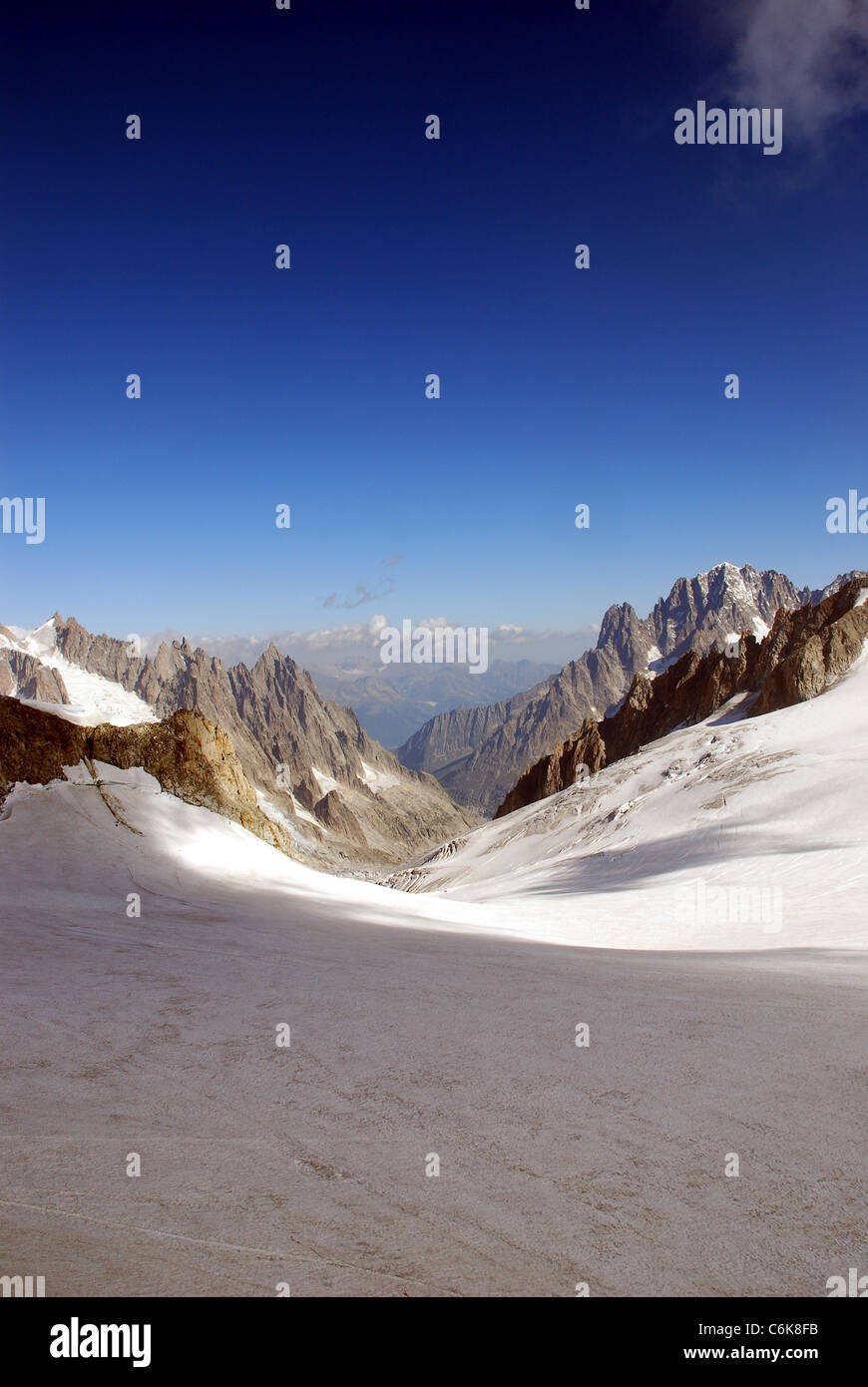 the glacier of Mont Blanc seen from Telpherique station at Point ...