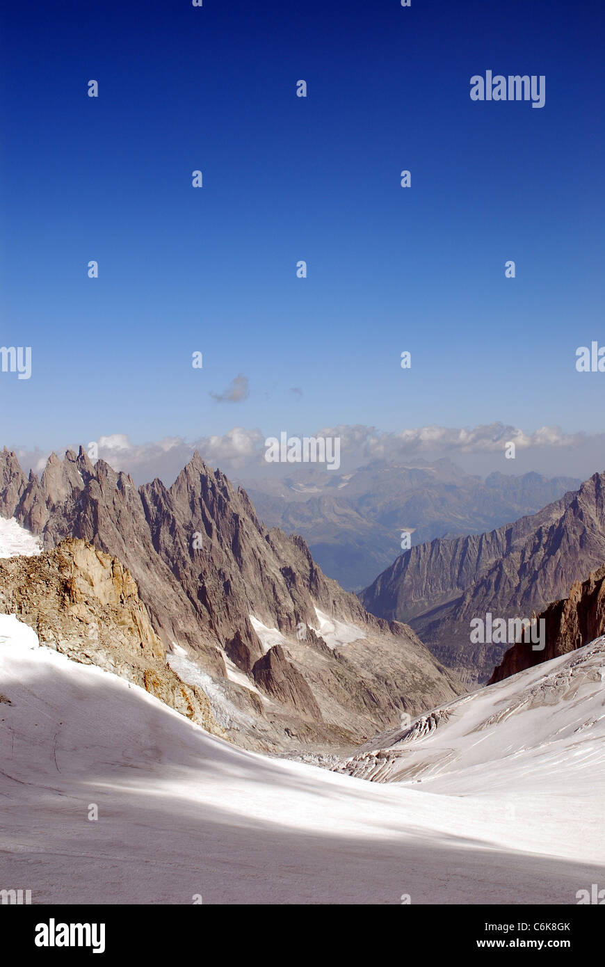 the glacier of Mont Blanc seen from Telpherique station at Point ...