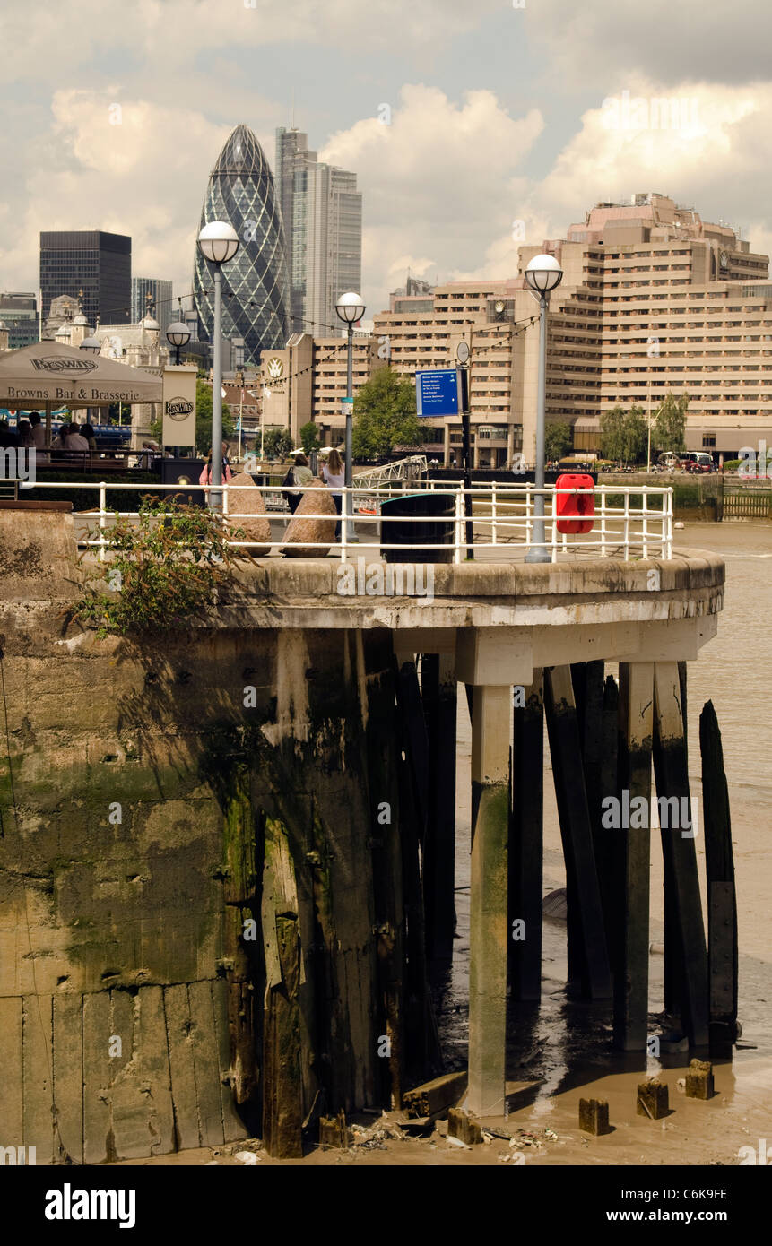 River Thames old wooden piers at St Saviour's dock, London UK Stock ...