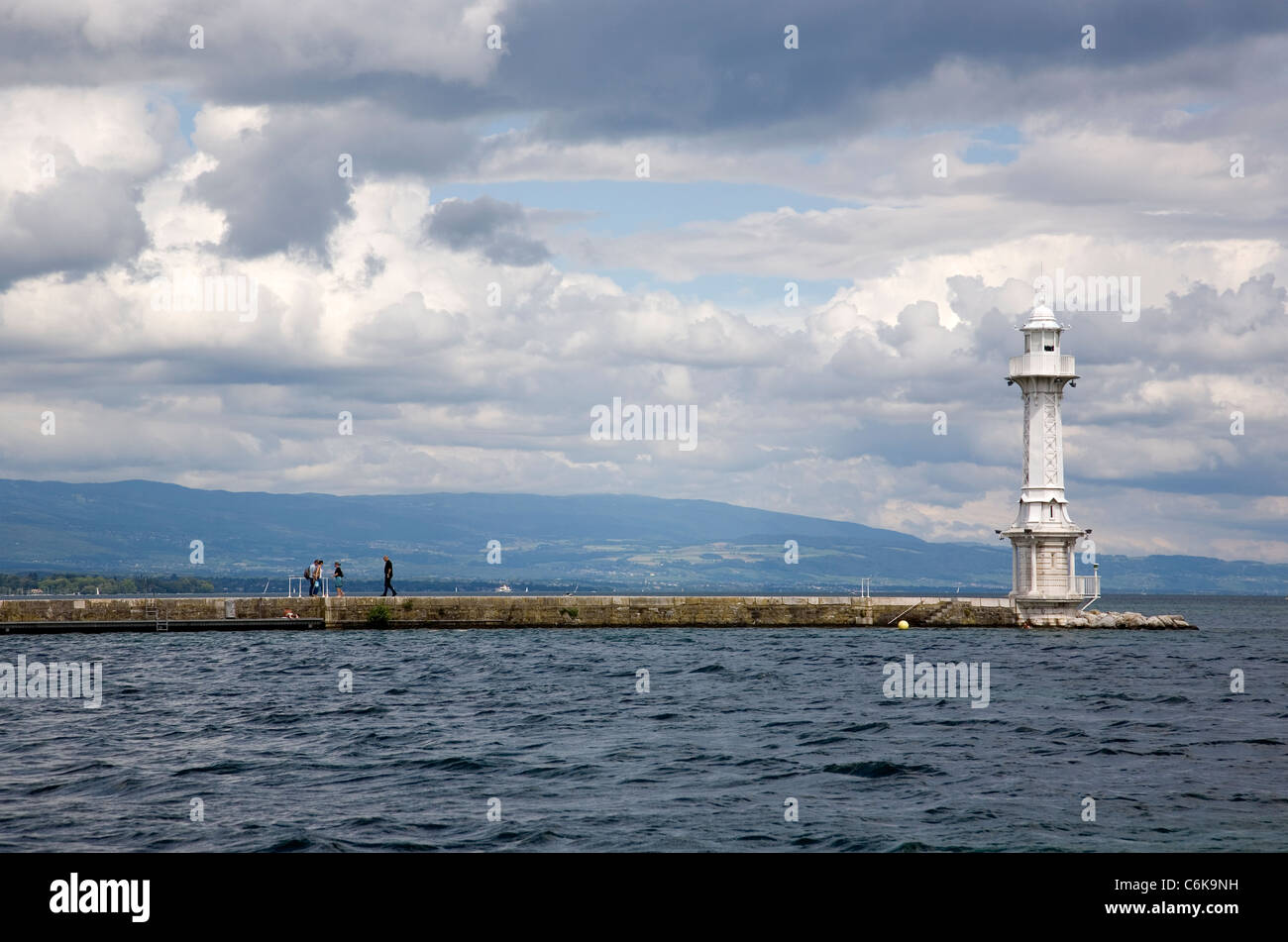 Lighthouse beacon on Pier on Lake Geneva Stock Photo - Alamy