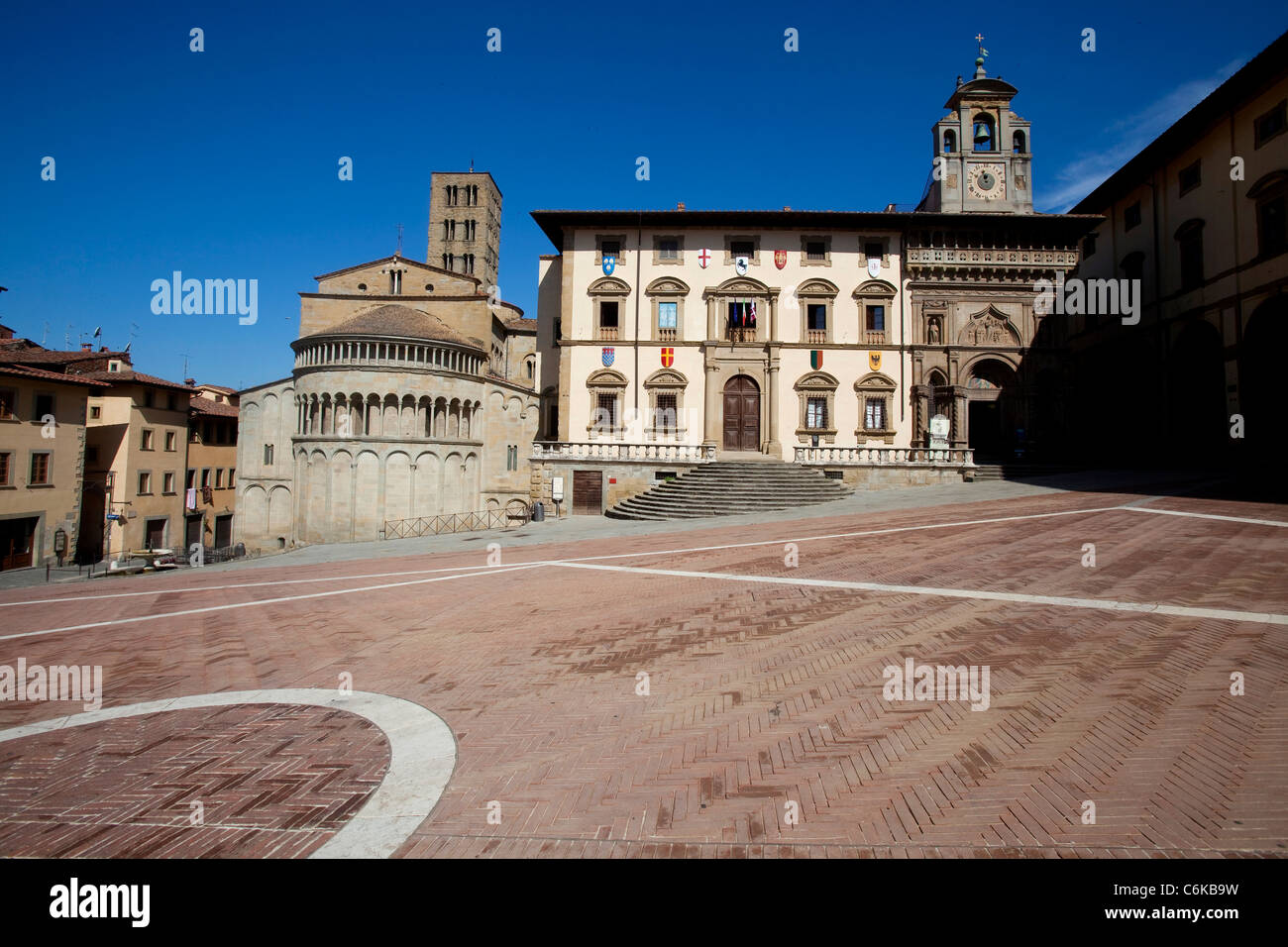 Piazza Grande or Piazza Vasari, main square in Arezzo, Tuscany, Italy ...