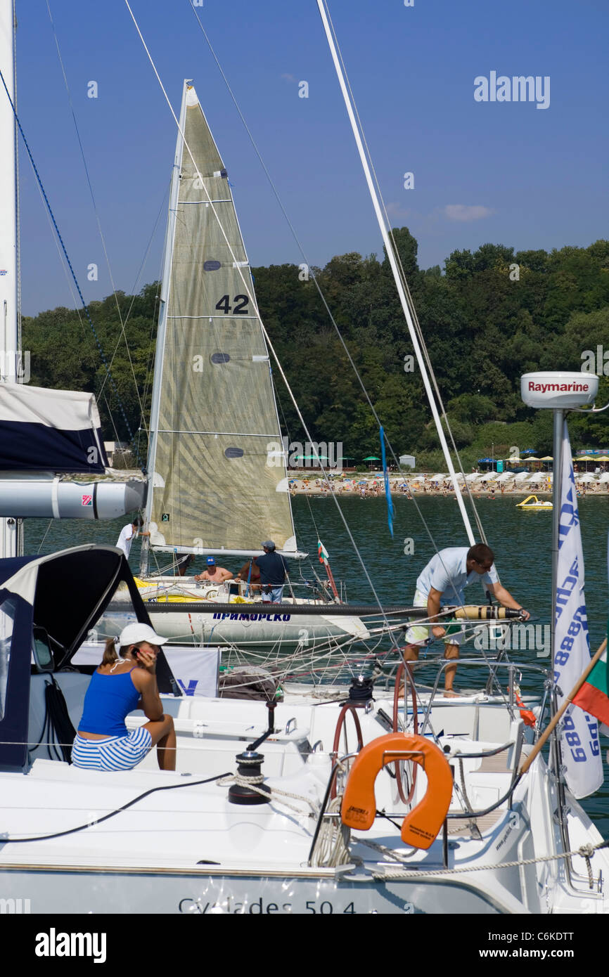 A sailor prepares his boat for sail Stock Photo - Alamy