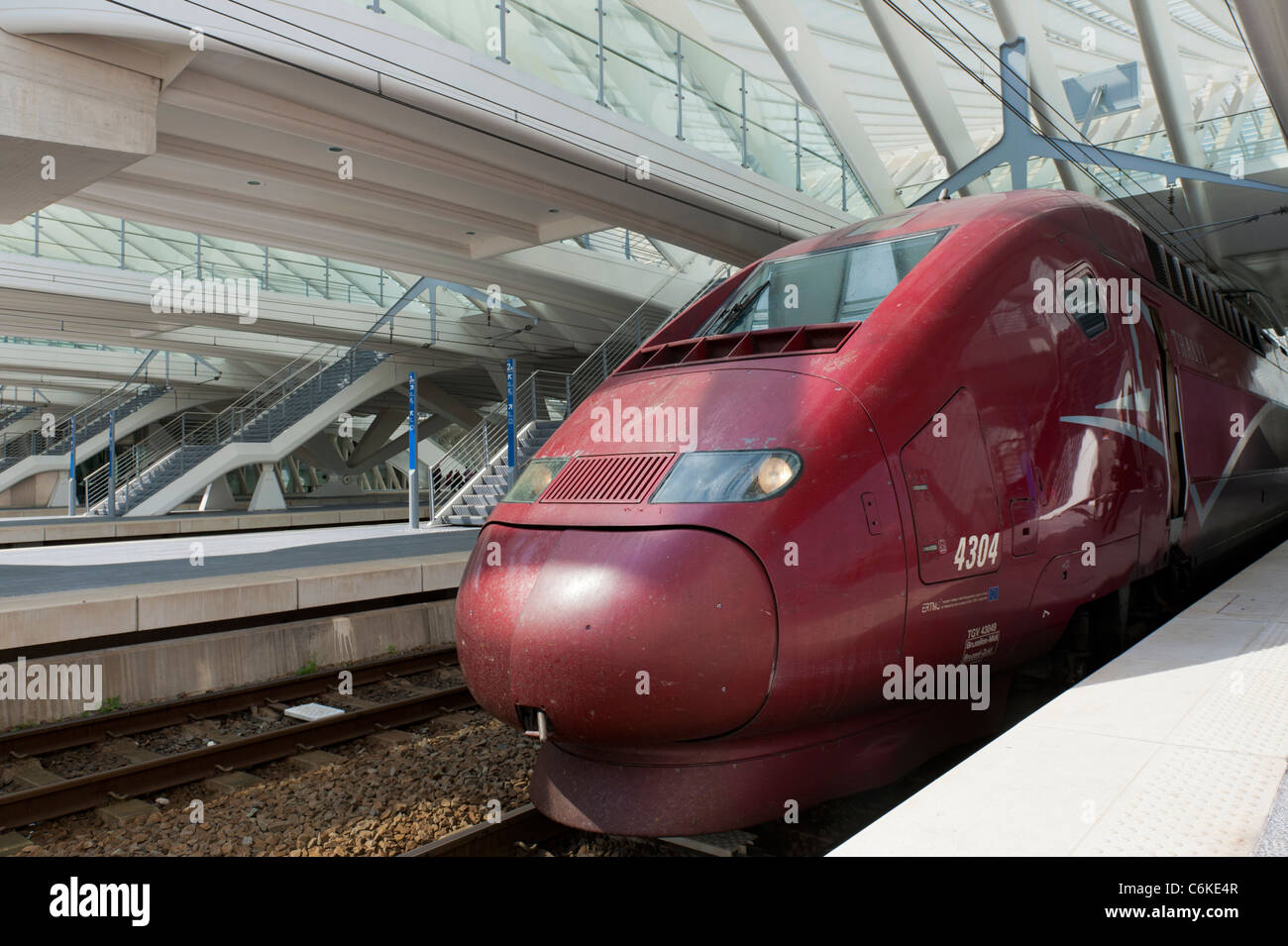 Thalys high speed train at Liège-Guillemins modern railway station ...