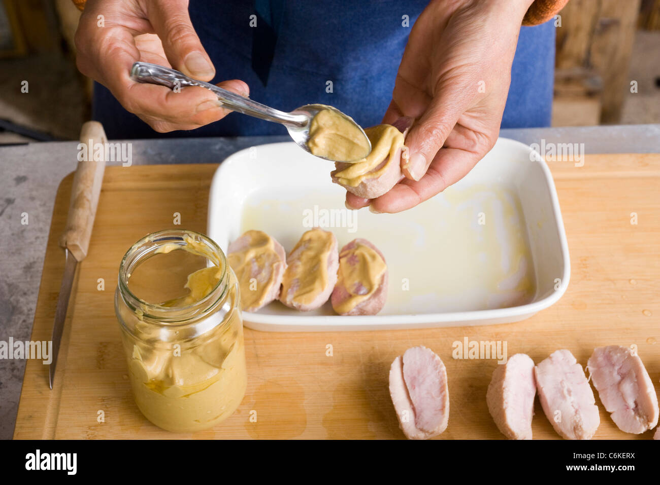 Lamb fries with mustard Stock Photo - Alamy