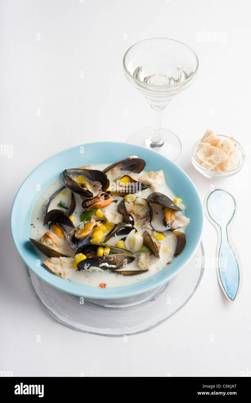 Sweetcorn and mussel chowder Stock Photo - Alamy