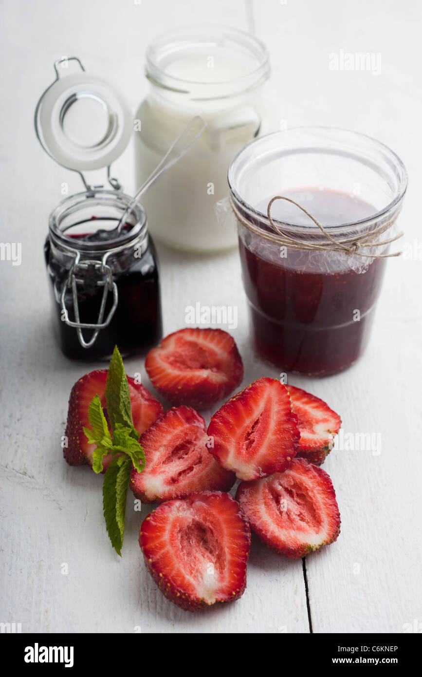 Velvety red fruit yogurt Stock Photo - Alamy
