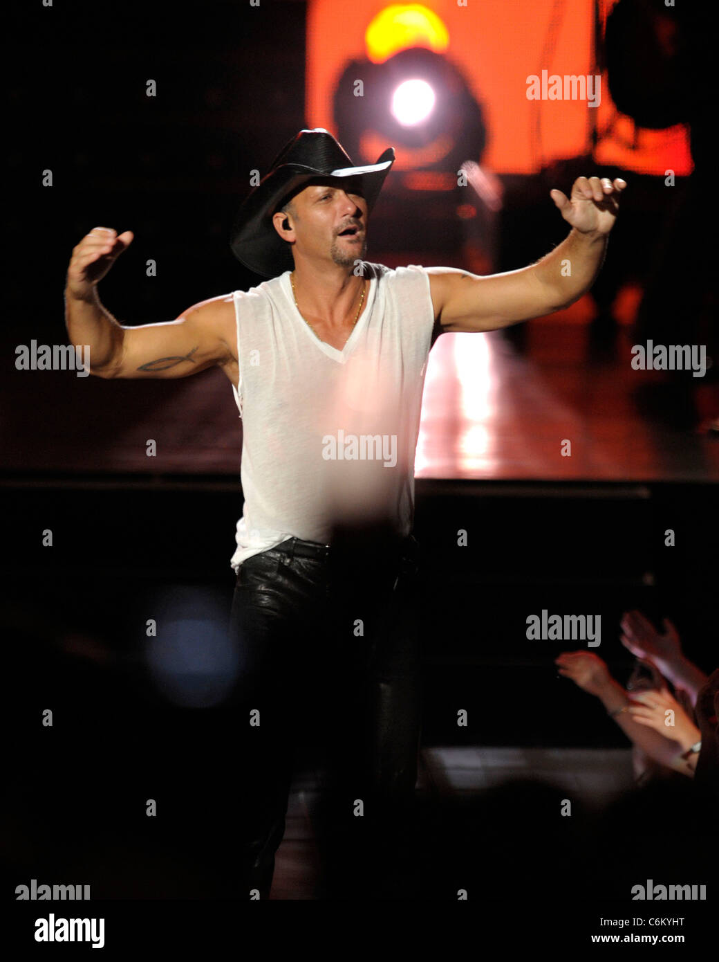 Tim McGraw performing on stage during his 'Southern Voice Tour' at the ...