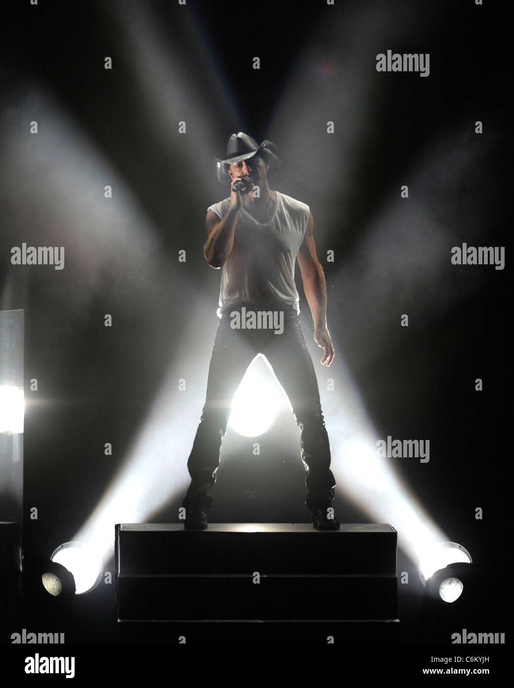 Tim McGraw performing on stage during his 'Southern Voice Tour' at the ...