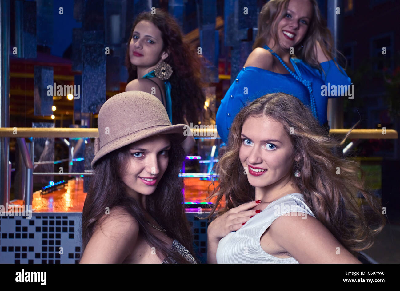 Young girls in a night disco Stock Photo - Alamy