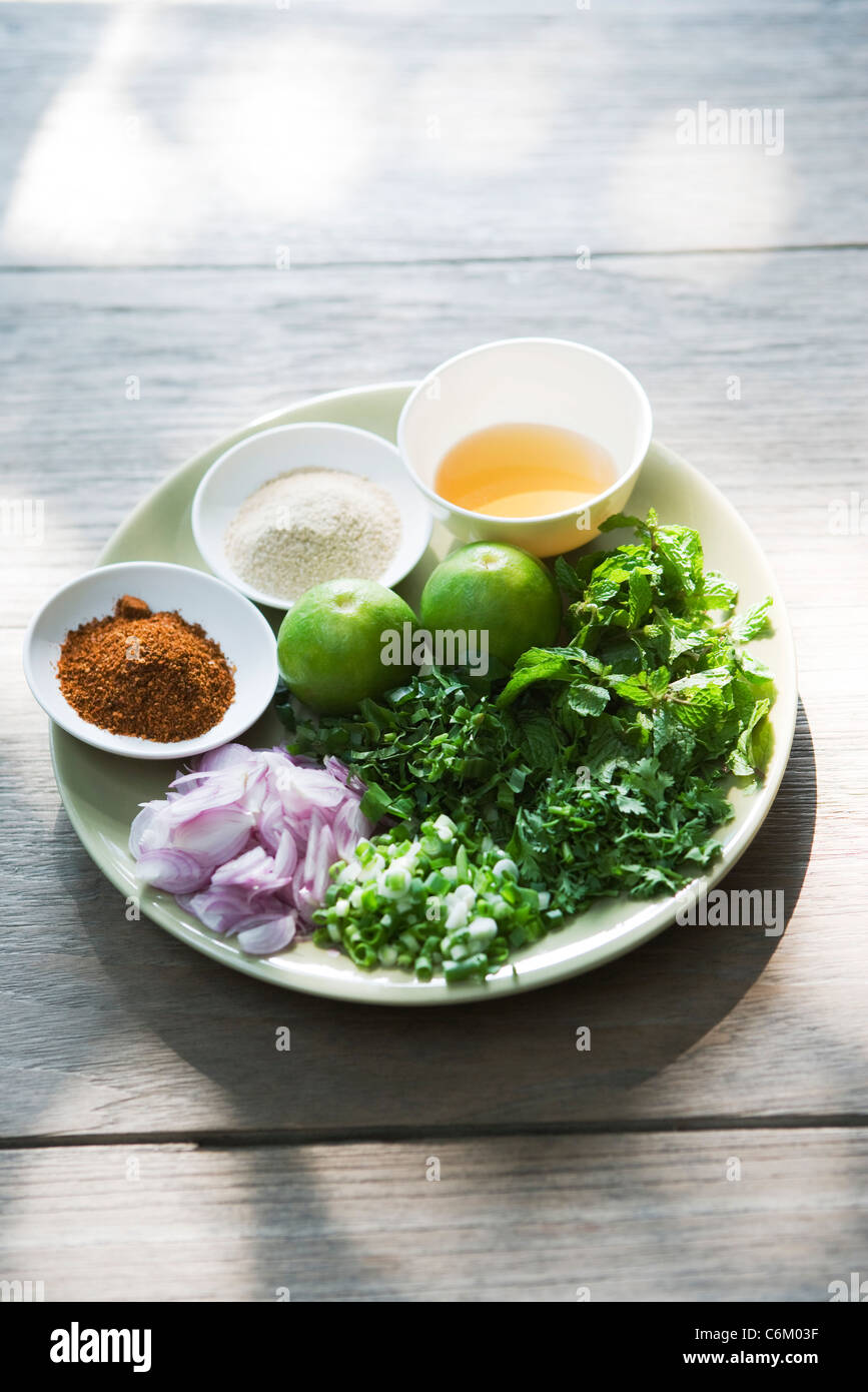 Pork salad with mint, ingredients Stock Photo - Alamy
