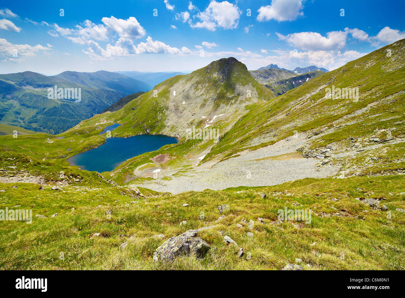 Landscape from Capra Lake in Romania and Fagaras mountains in the ...
