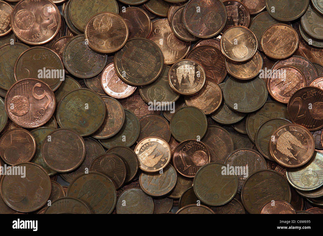 Wallpaper European copper coins Stock Photo - Alamy