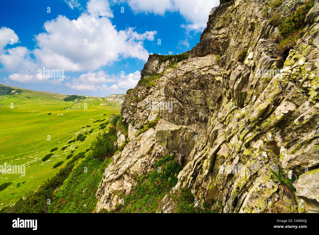 Landscape with a rocky cliff from Parang mountains in Romania Stock ...