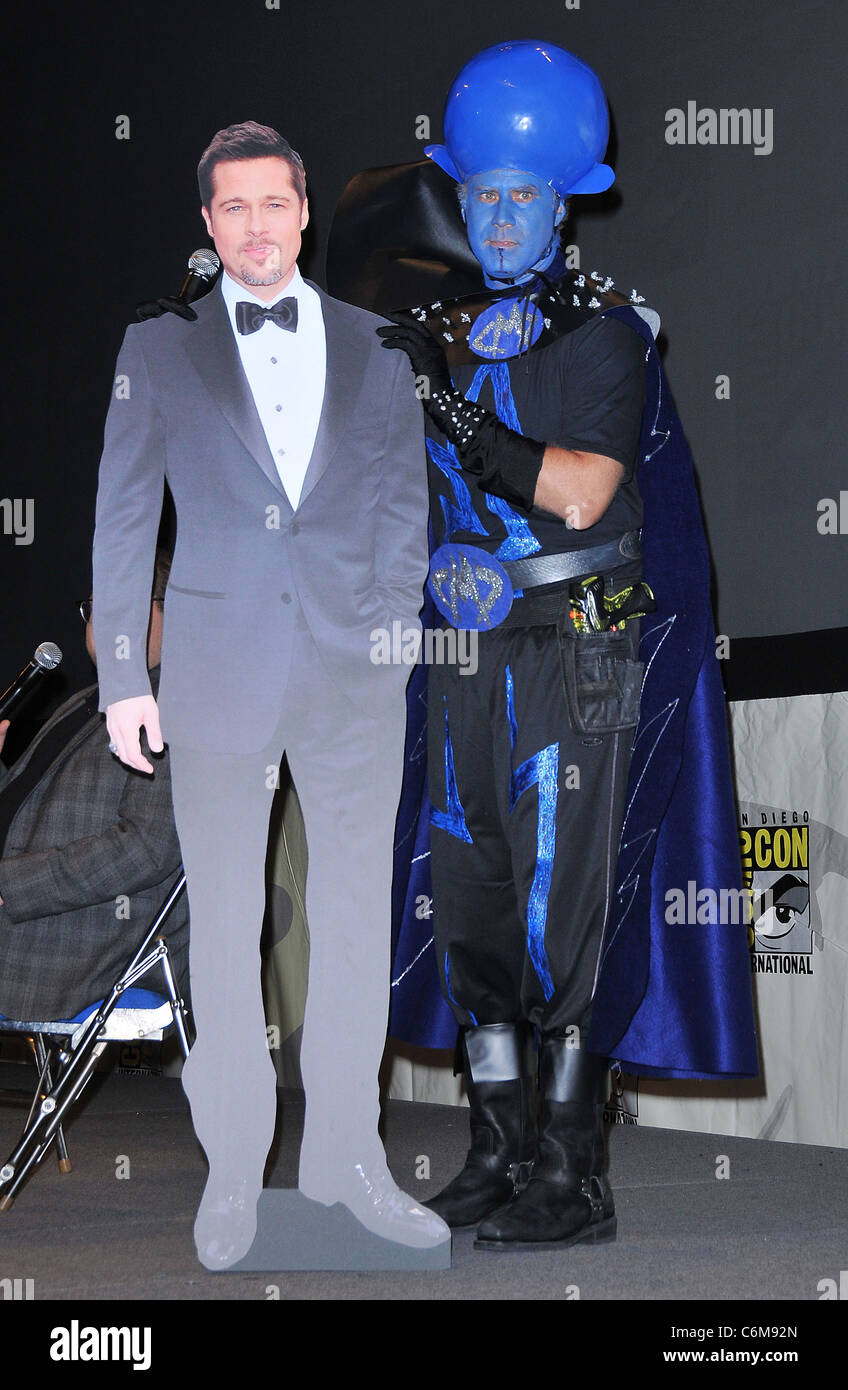 Will Ferrell with a cardboard cut-out of Brad Pitt Comic Con 2010 held ...