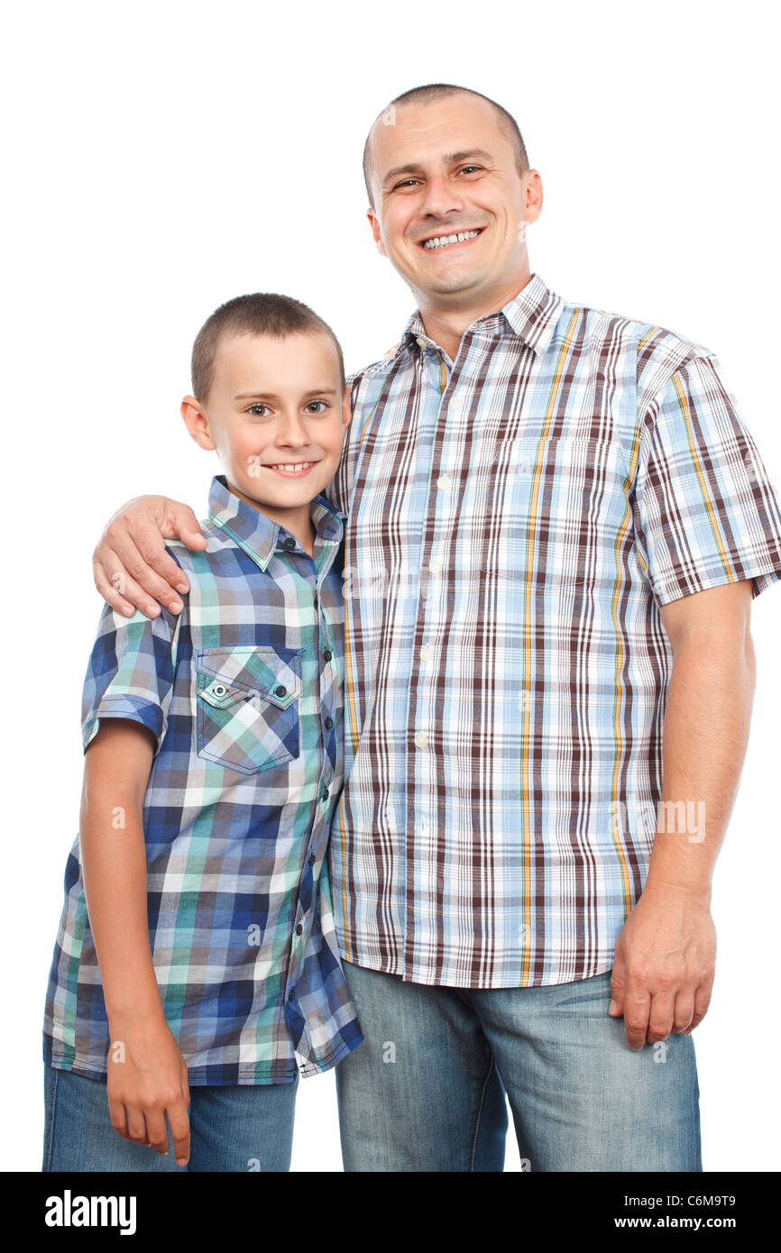 Happy father and son, isolated on white background Stock Photo - Alamy