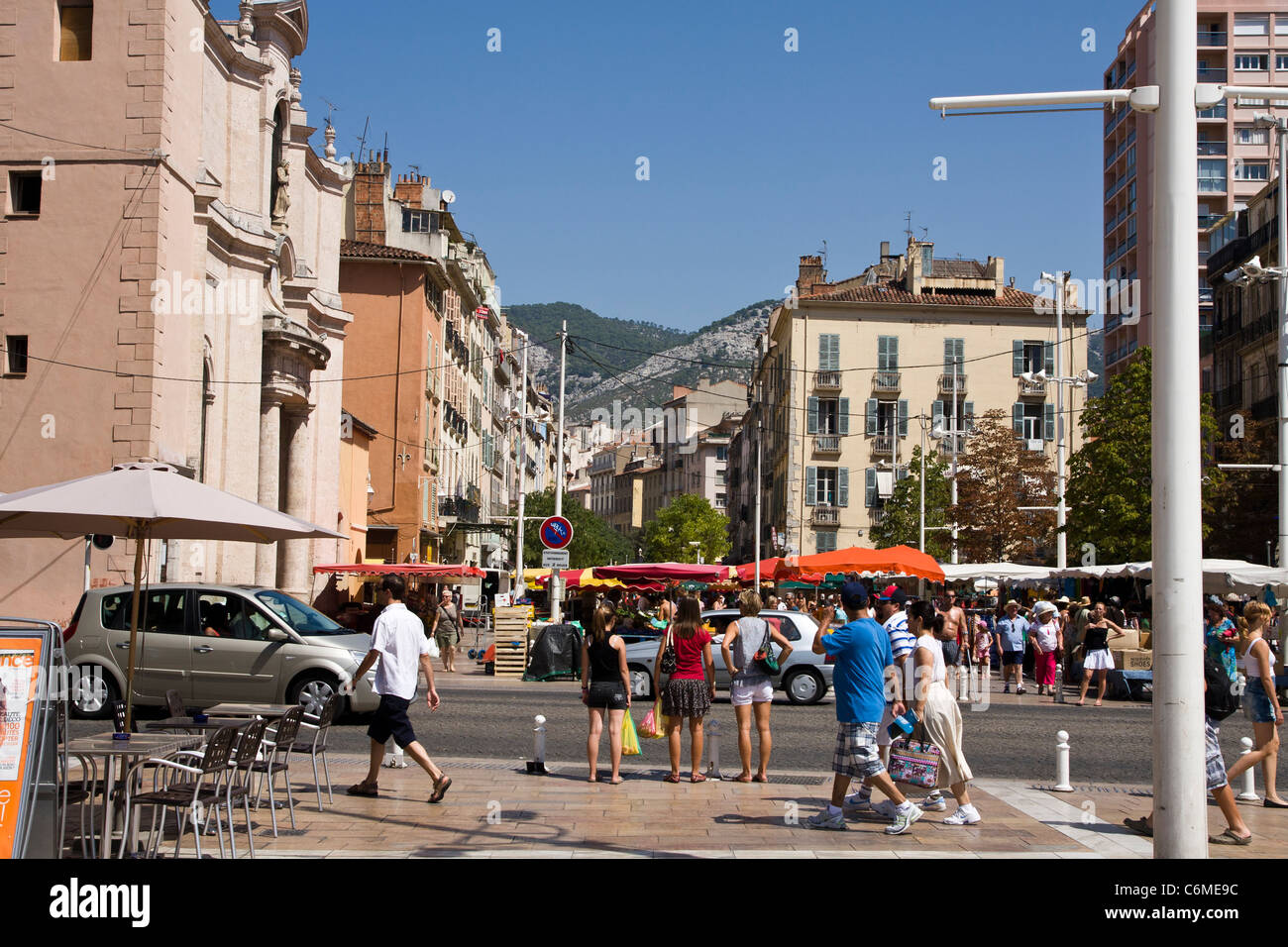 Busy town square with a market in Toulon France Stock Photo - Alamy