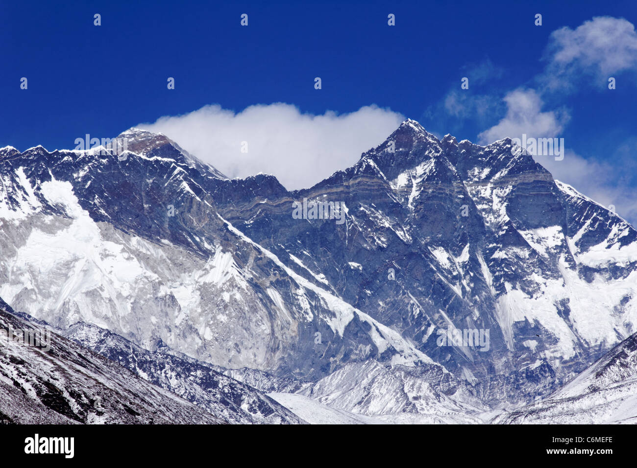 Lhotse and Nuptse mountains with the plume blowing from the summit of ...