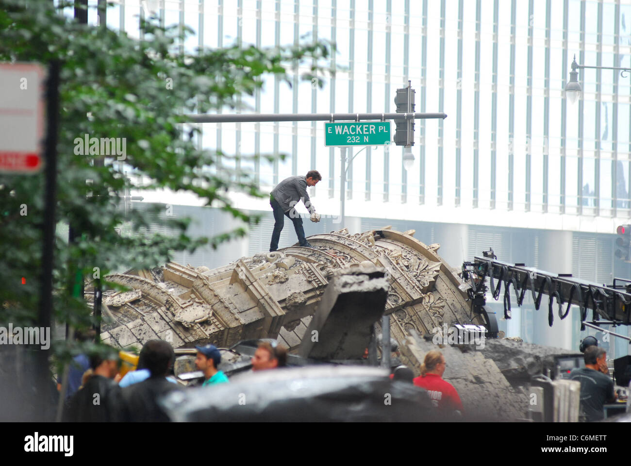 Shia LeBeouf filming a scene in downtown Chicago on the set of ...