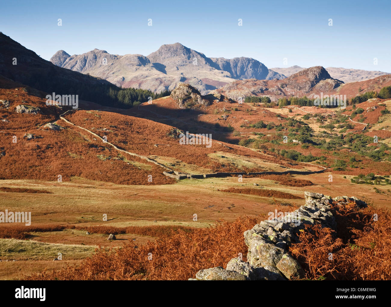 View of the Langdale Pikes from Langdale in the Lake District, Cumbria ...