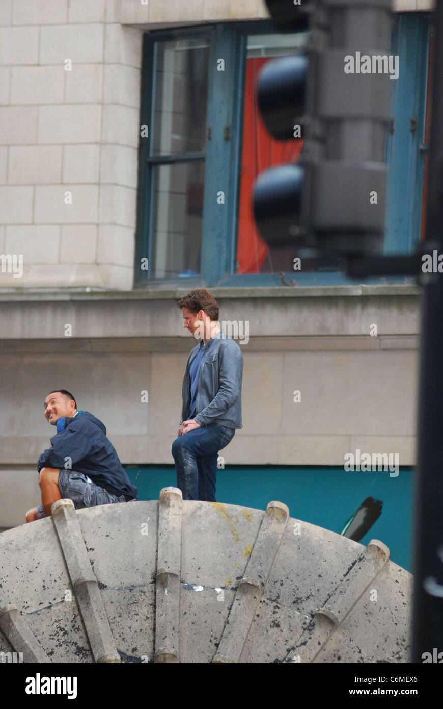 Shia LeBeouf filming a scene in downtown Chicago on the set of ...
