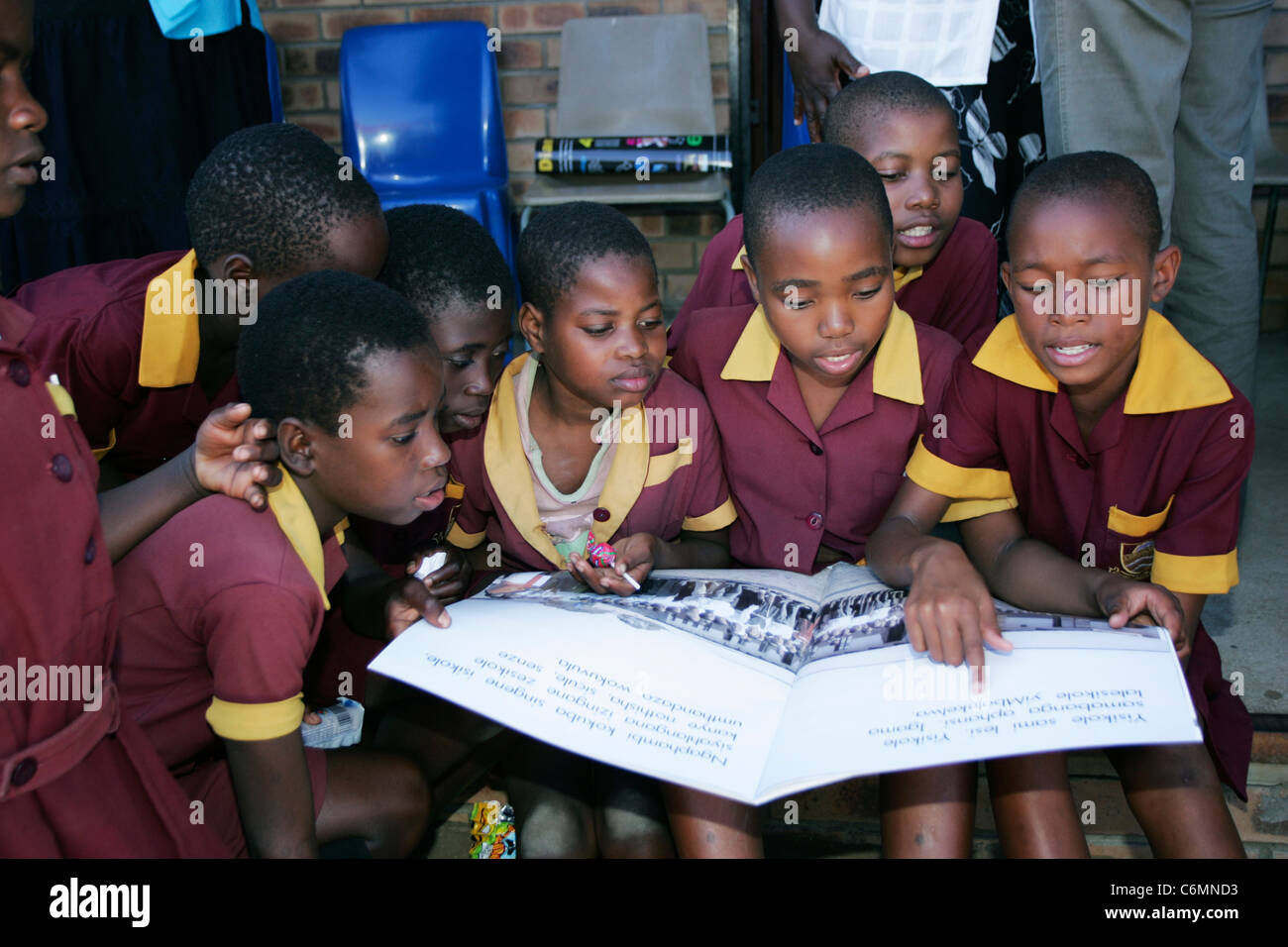 School children reading together in a group Stock Photo - Alamy