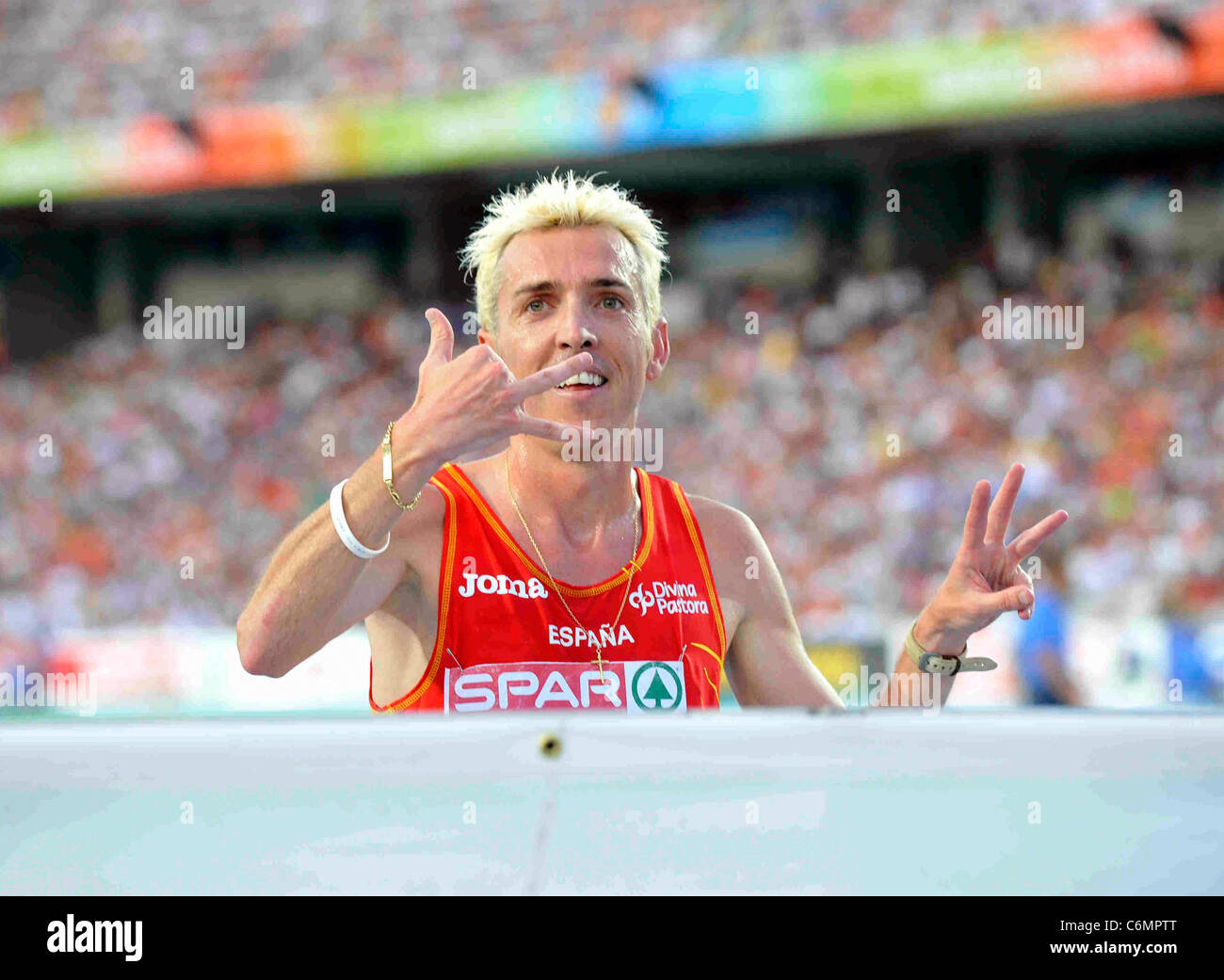 Third placed Blanco of Spain reacts after competing in the men's 3,000m ...