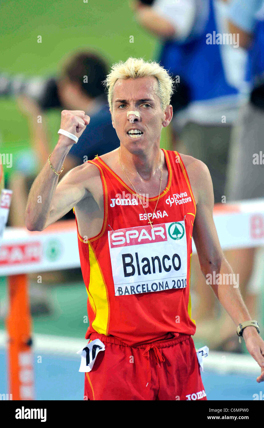 Third placed Blanco of Spain reacts after competing in the men's 3,000m ...