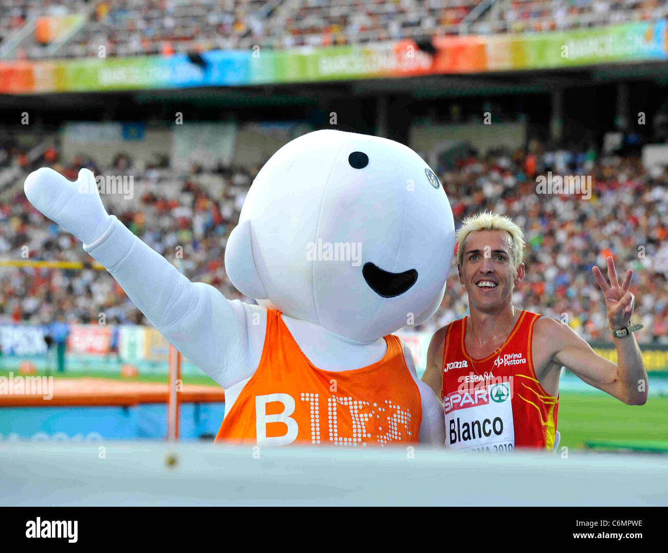 Third placed Blanco of Spain reacts after competing in the men's 3,000m ...