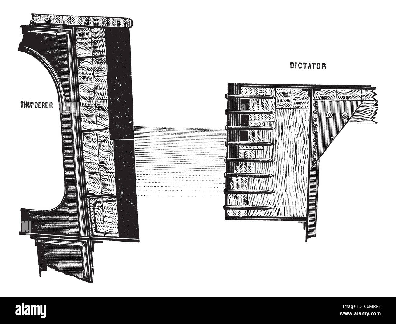 Cross-sections of the HMS Thunderer and the USS Dictator, vintage ...