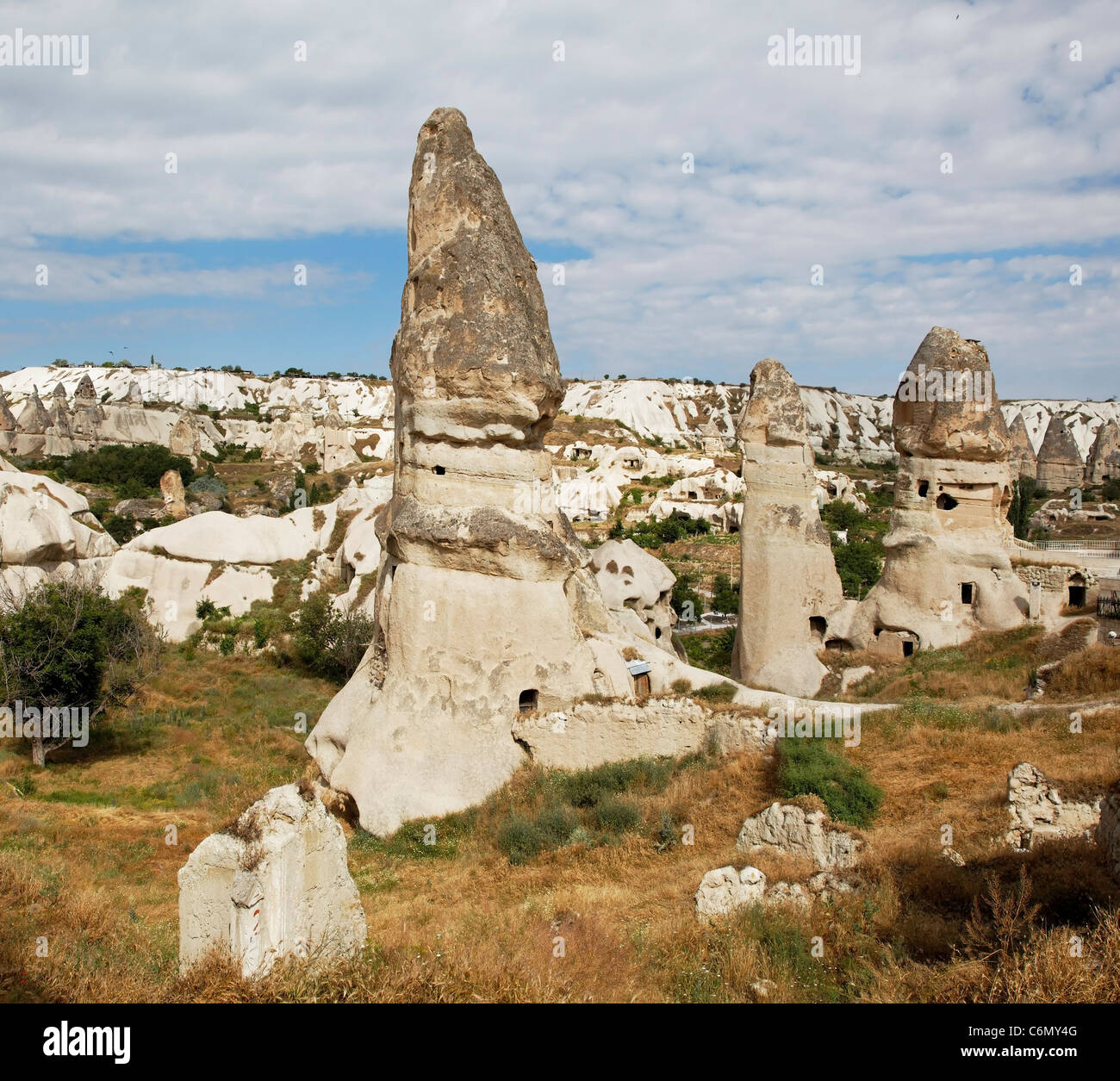 square format group of limestone fairy chimney homes near Goreme ...
